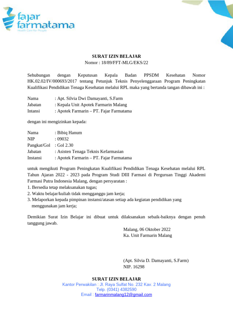 2. Format Surat Ijin Belajar | PDF