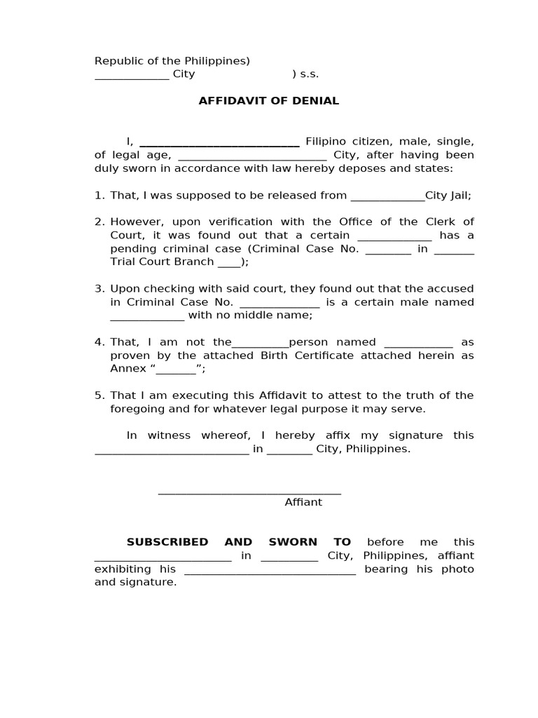 affidavit of denial | PDF