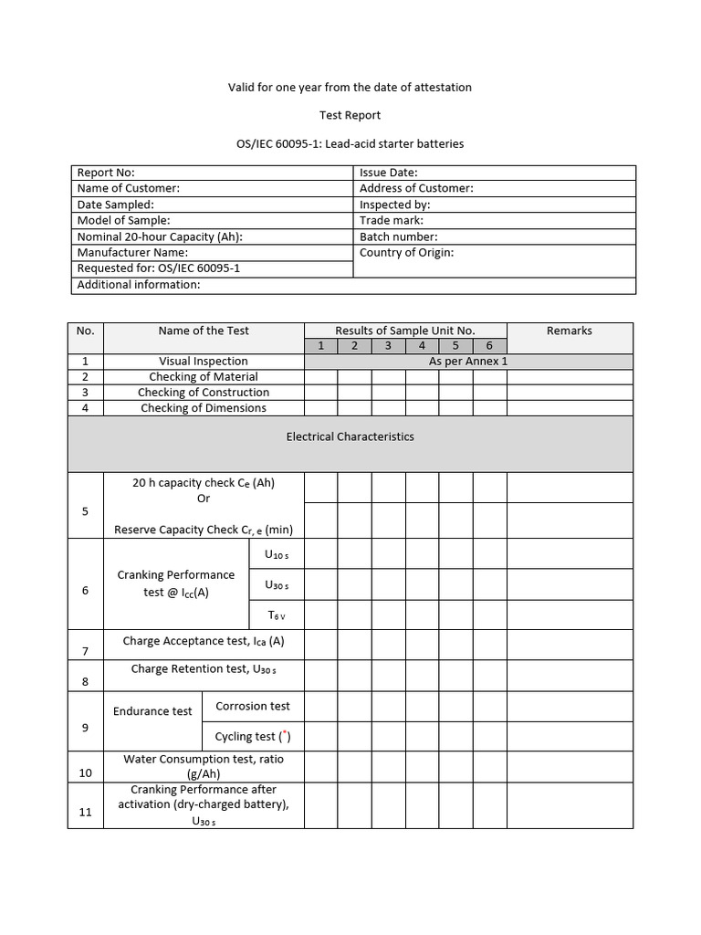 Battery Test Report: IEC 60095-1 Compliance | PDF | Manufactured Goods ...