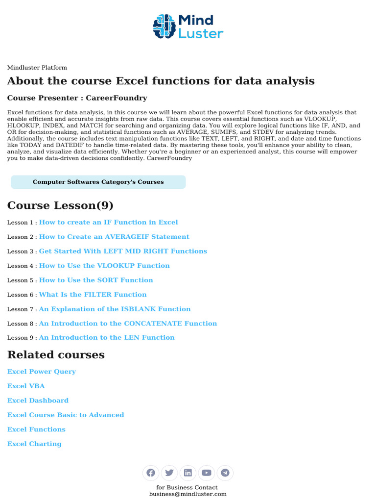 Excel Data Analysis Functions Course | PDF