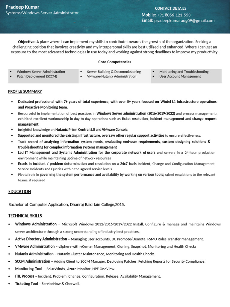 Pradeep Kumar_ Resume- feb 2025 | PDF | Virtualization | Virtual Machine