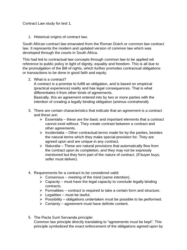 Contract Law study for test 1 | PDF | Offer And Acceptance ...