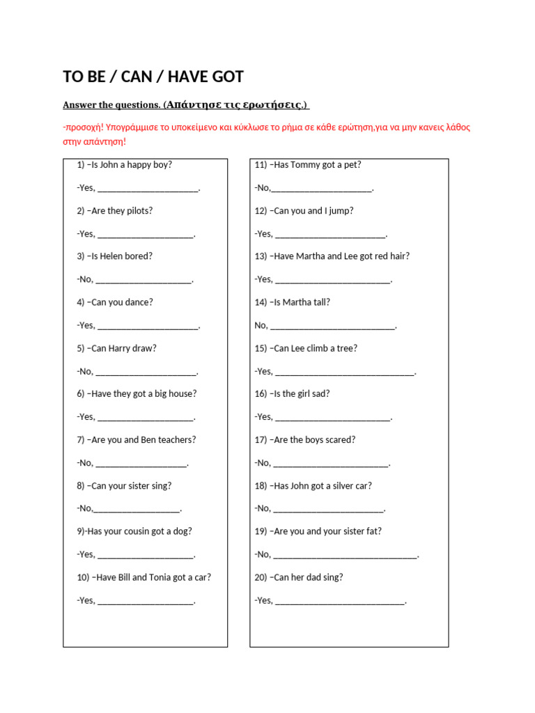 TO BE,can,have got | PDF