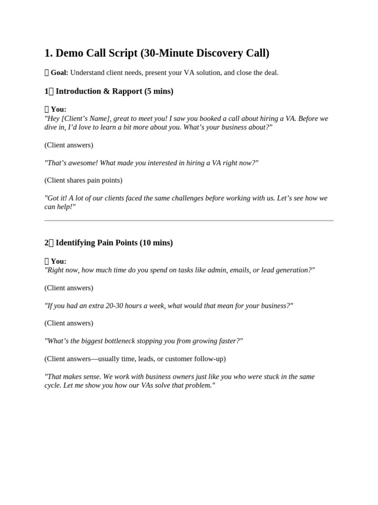 VA Discovery Call Script & Ad Copy | PDF