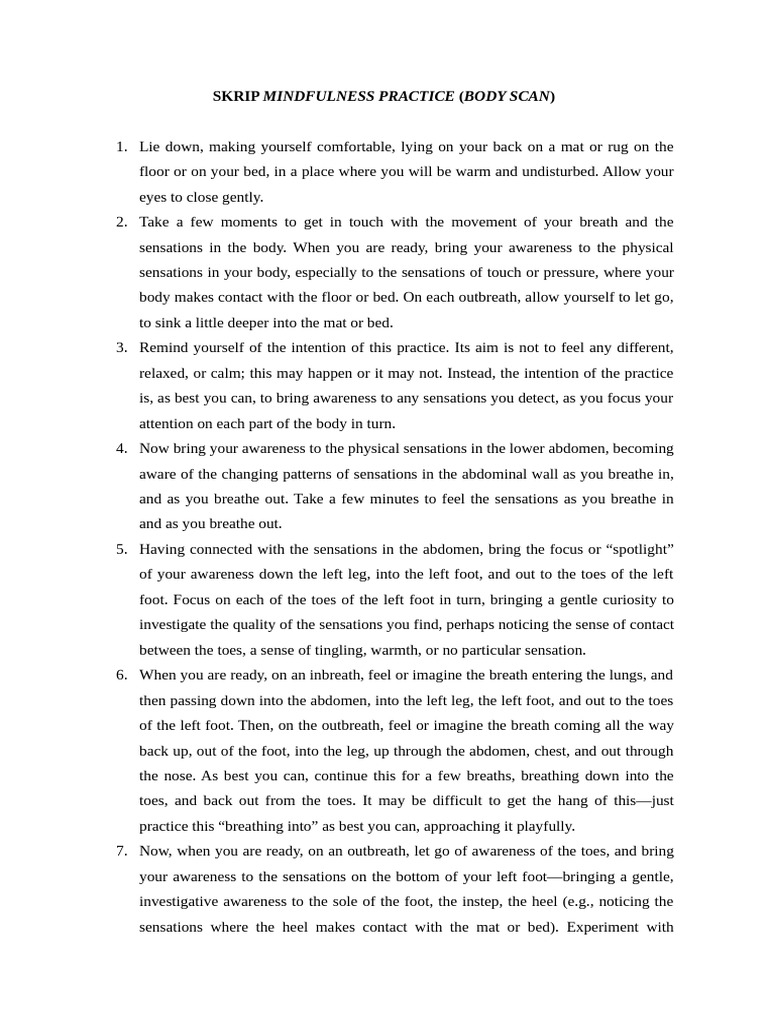 Skrip Mindfulness Practice (Body Scan) | PDF | Foot | Senses