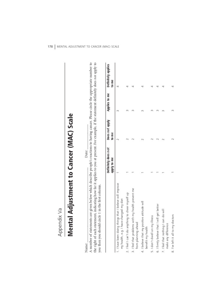 Mental Adjustment to Cancer Scale | PDF | Psychological Concepts ...