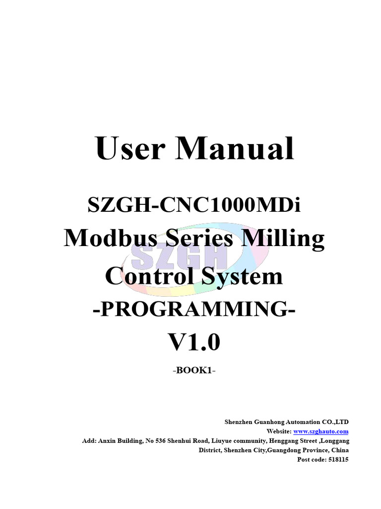 01programming - SZGH CNC1000MDi (V1.0) U | PDF | Numerical Control | Drilling