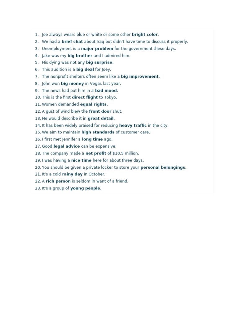 Adjective+Noun Collocation | PDF