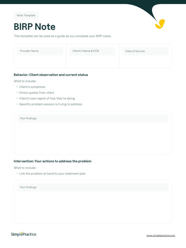 SimplePractice BIRP Note Template | PDF