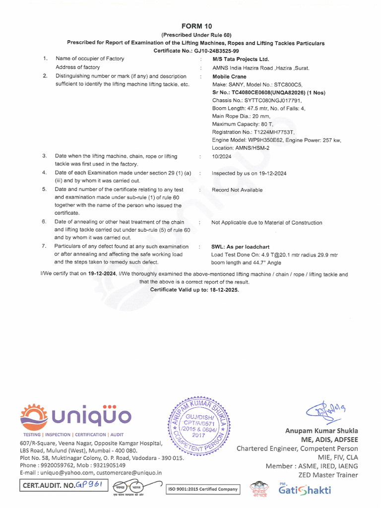 GJ10-24B3525-99 Tata Projects Mobile Crane AMNS.pdf | PDF