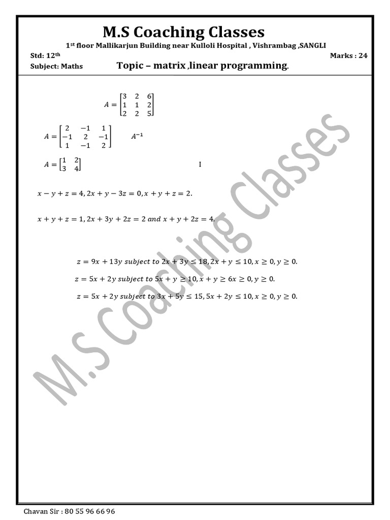 Matrix ,Linear Programming. | PDF
