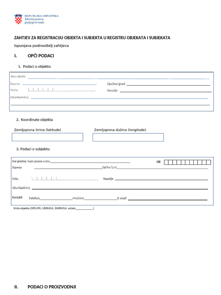 Zahtjev Za Registraciju Objekta I Subjekta U Registru Objekata I Subjekata | PDF