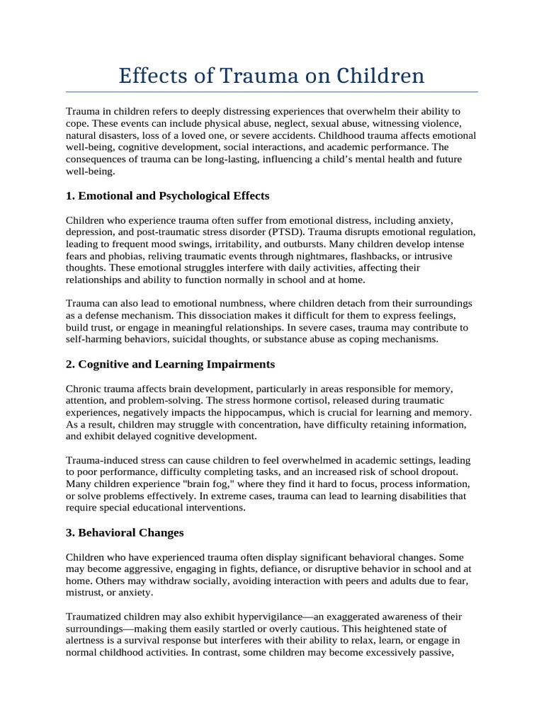 Impact of Childhood Trauma on Development | PDF | Psychological Trauma ...