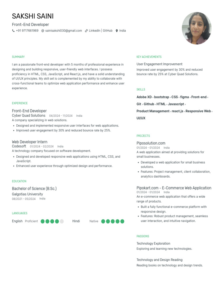 Front-End Developer Profile | PDF | Java Script | Web Application