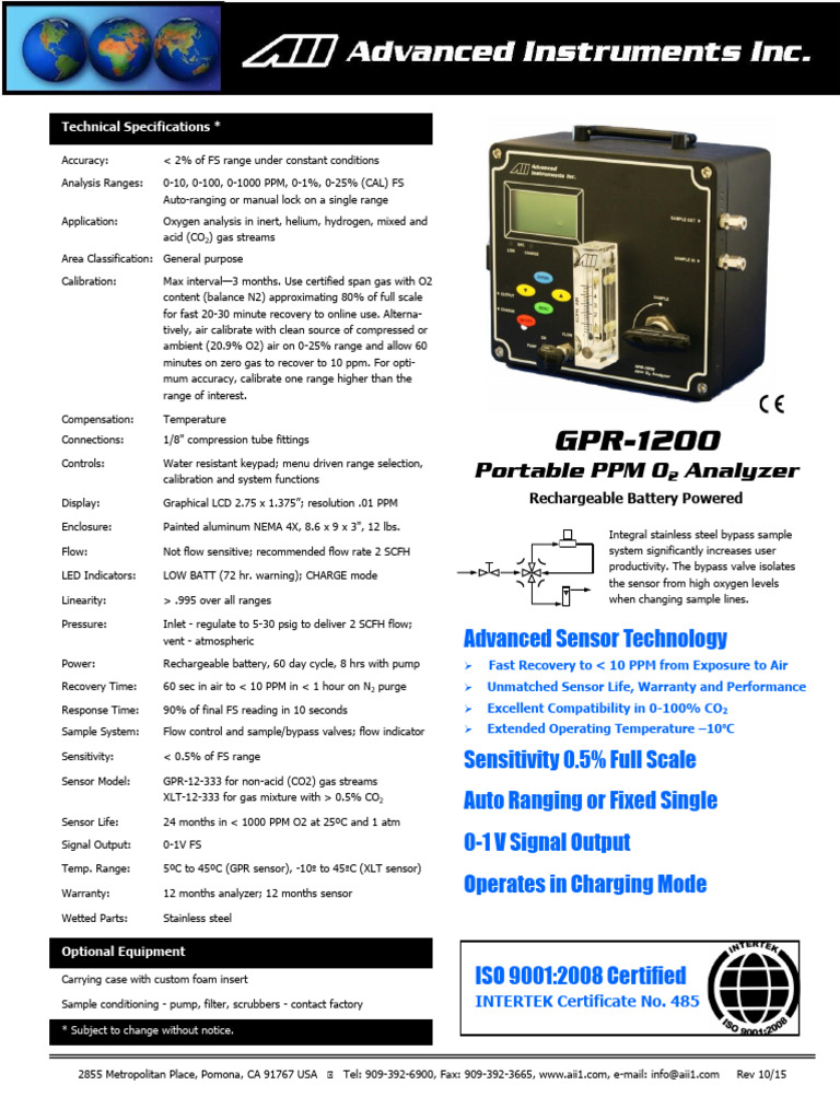 GPR-1200 Portable Oxygen Analyzer | PDF | Calibration | Sensor