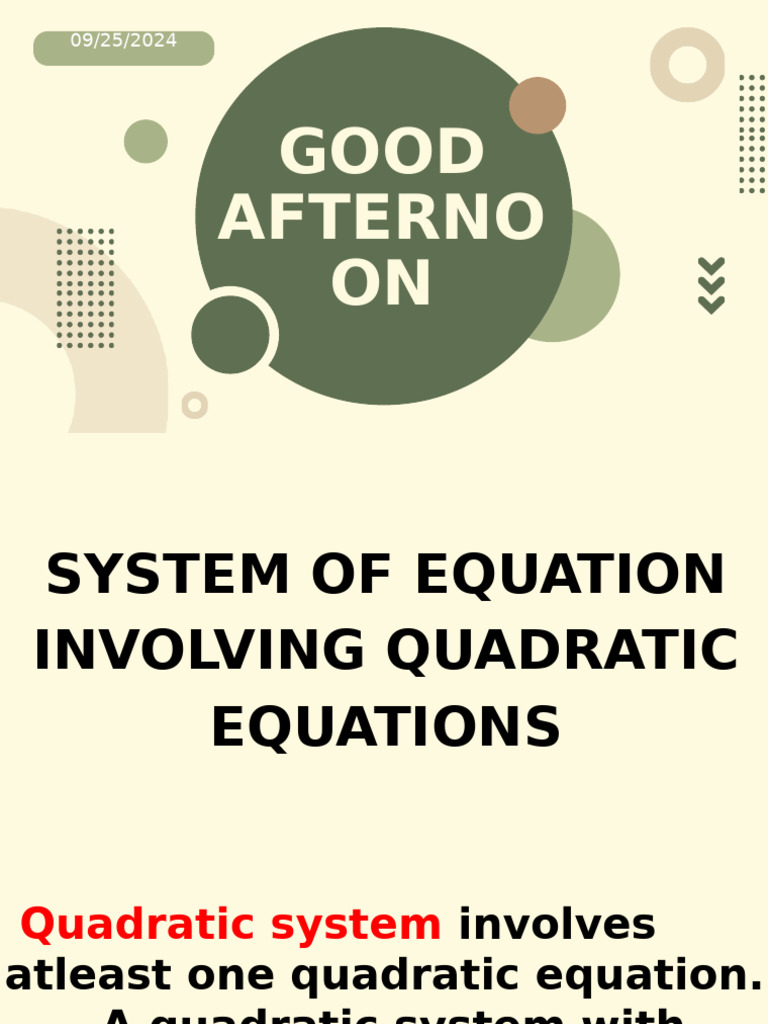 System of Equation Involving Quadratic Equations | PDF