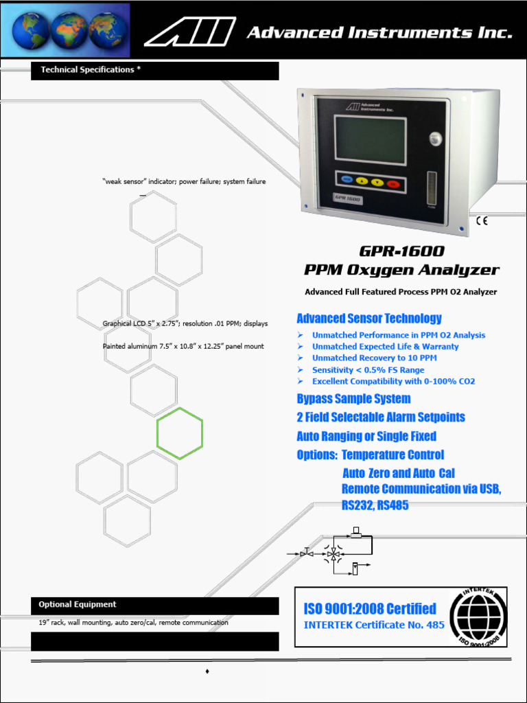 AII GPR-1600 Oxygen Analyzer Manual | PDF | Valve | Pressure