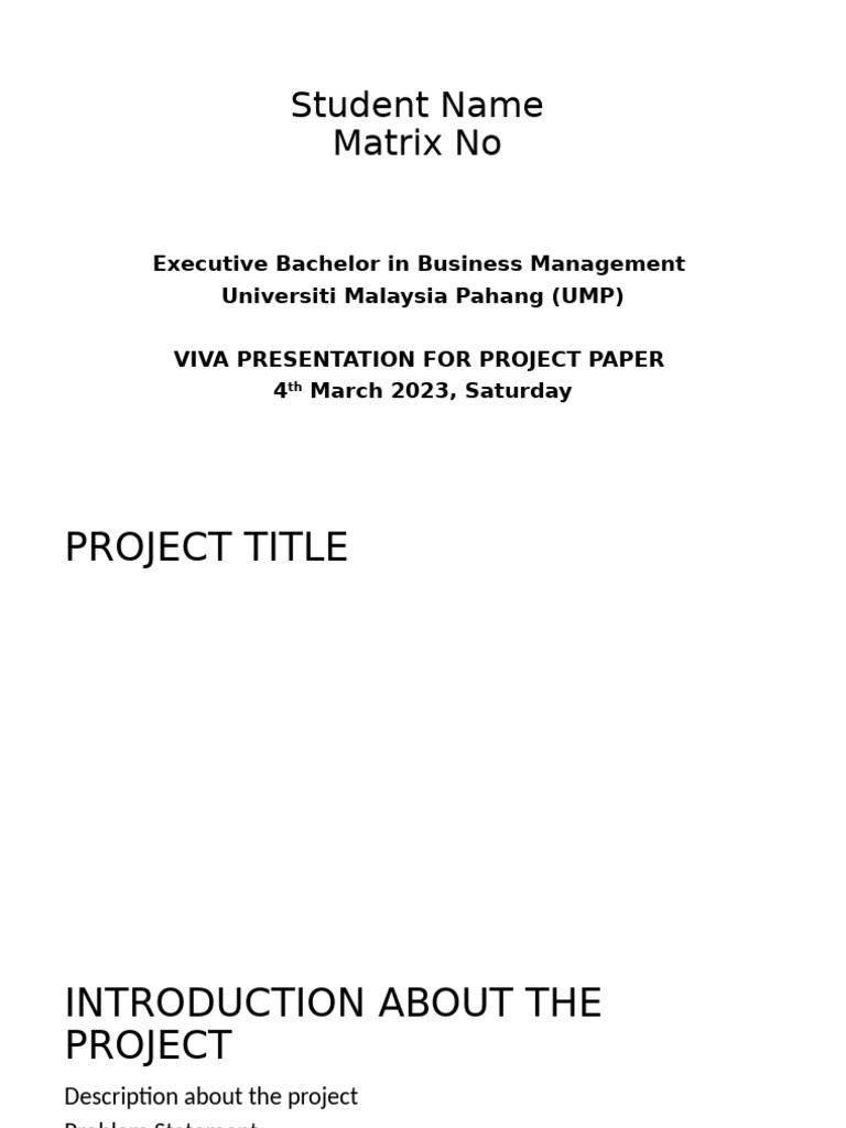 Viva Presentation Format - Business Improvement | PDF