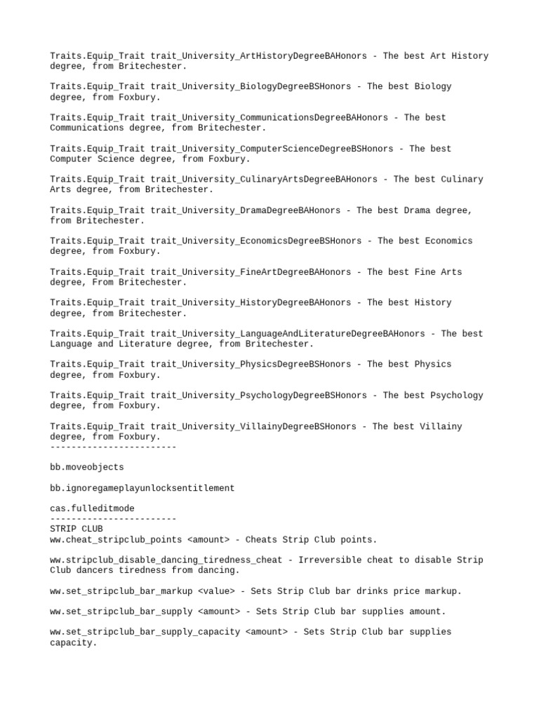 ts4 cheat code uni | PDF | Liberal Arts Education