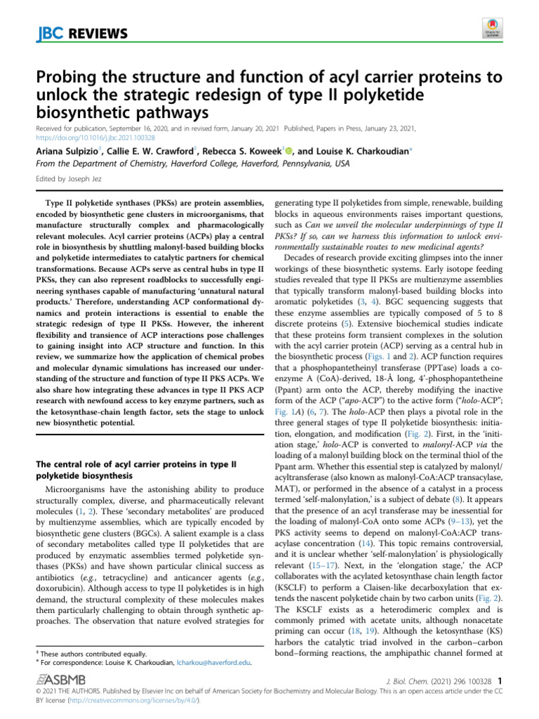 Probing The Structure and Function of Acyl Carrier Proteins To Unlock The Strategic Redesign of ...