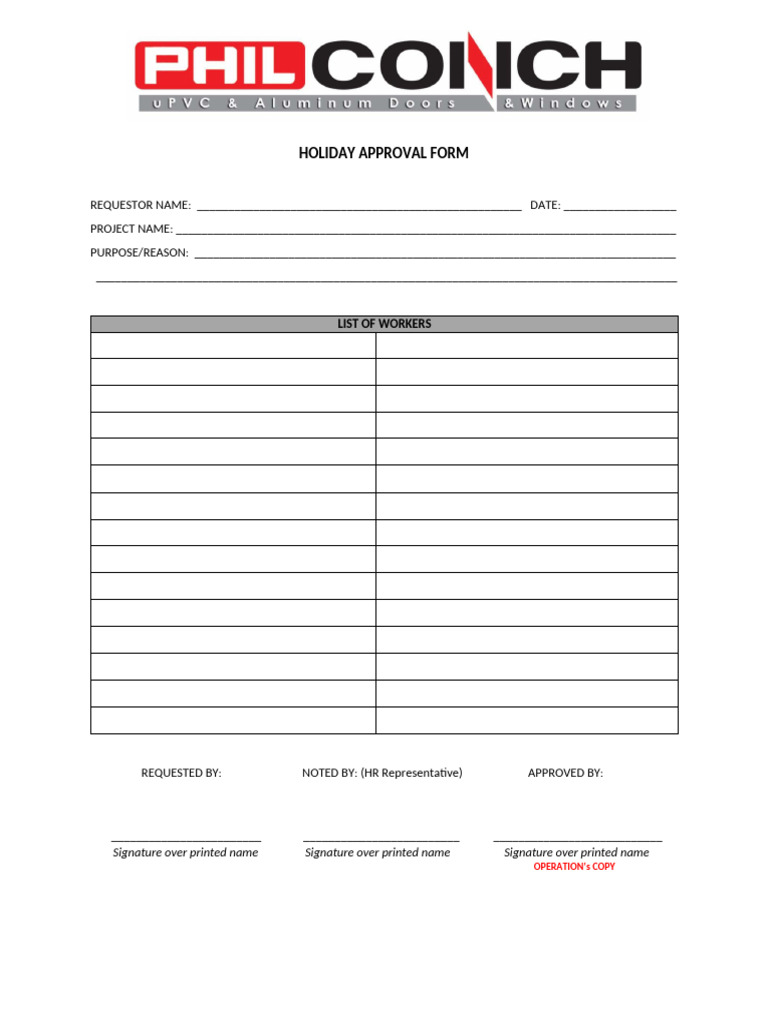Holiday Approval Form Template | PDF