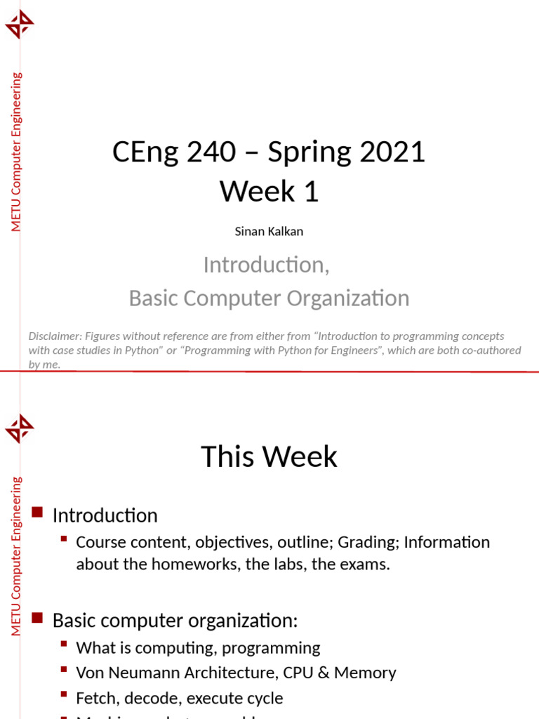 CENG240-2021 Week1 Introduction | PDF | Classes Of Computers | System Software