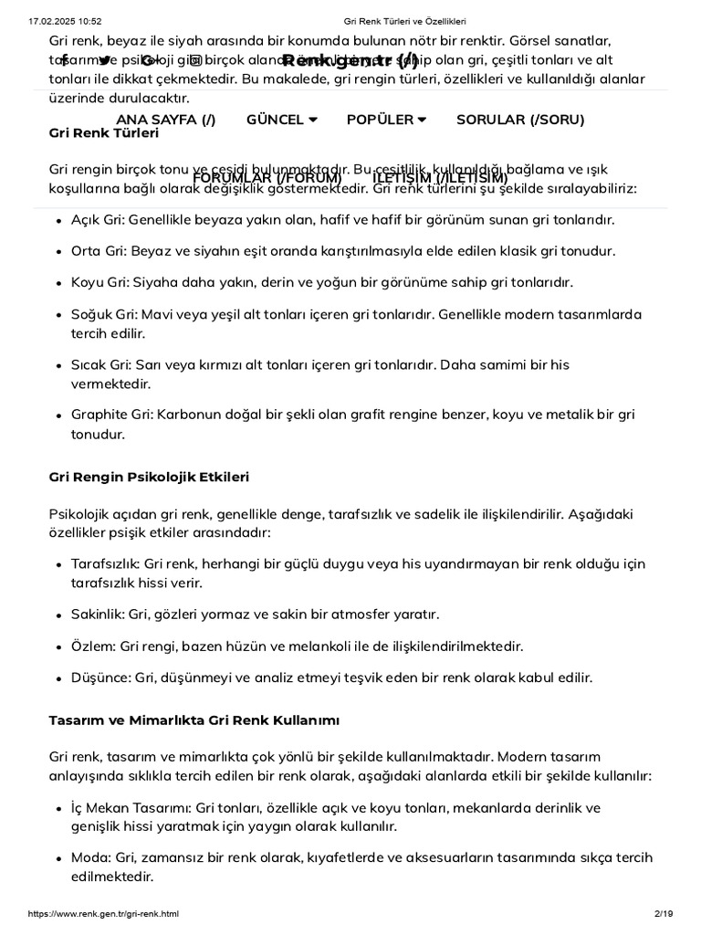 Gri Renk Türleri Ve Özellikleri | PDF