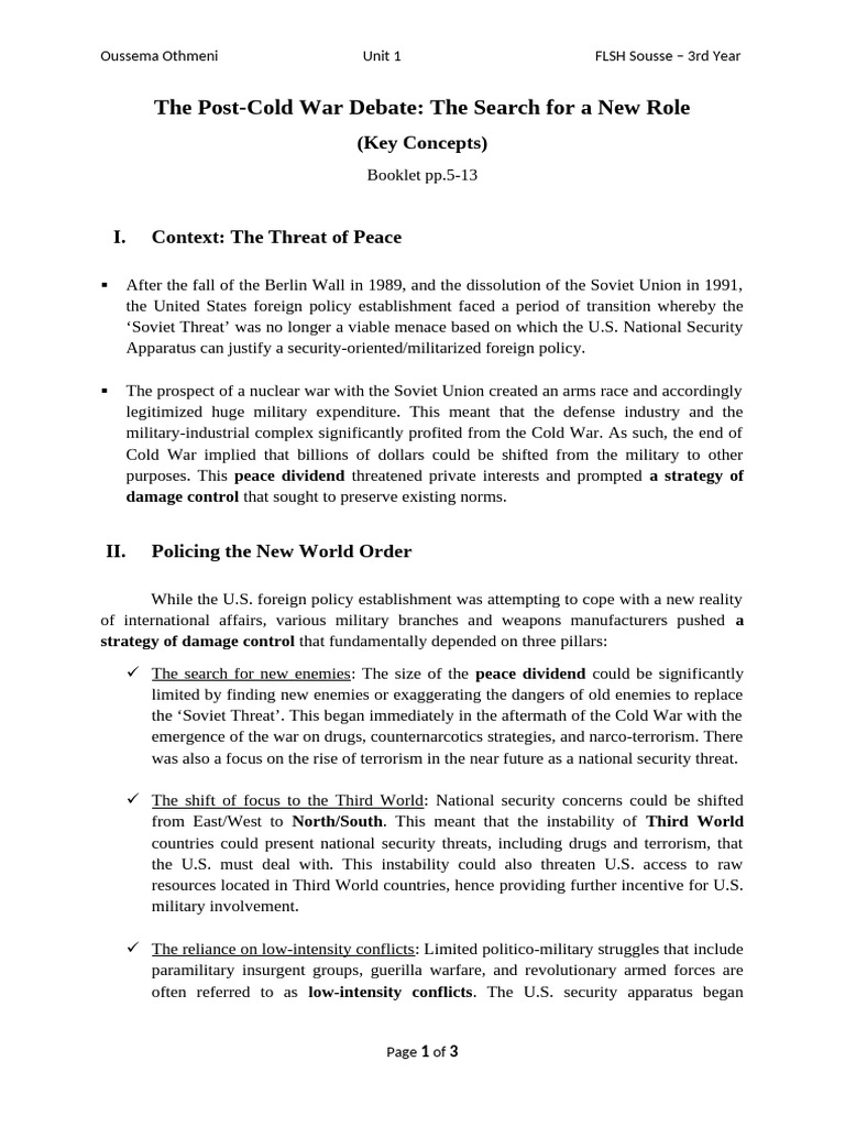 Unit 1 TD The Post Cold War Debate 2 | PDF | International Relations ...