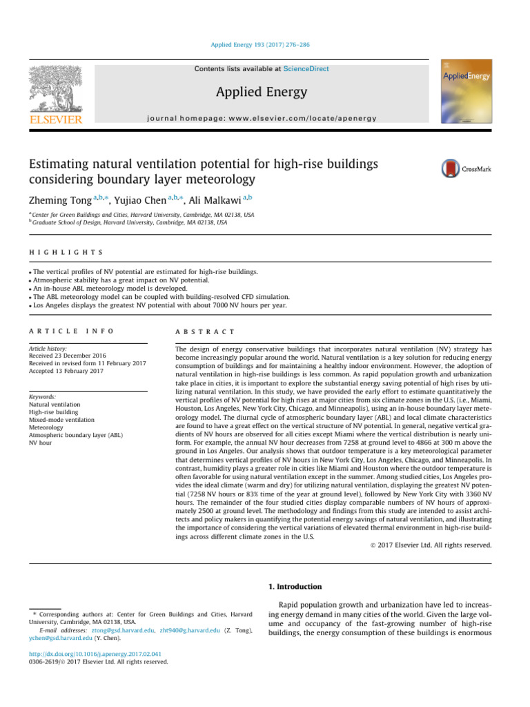 Estimating Natural Ventilation Potential For High-Rise Buildings ...