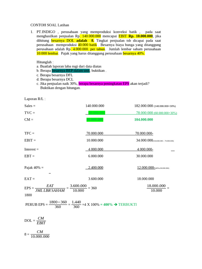 Contoh Soal Leverage DAN LATIHAN SEL | PDF