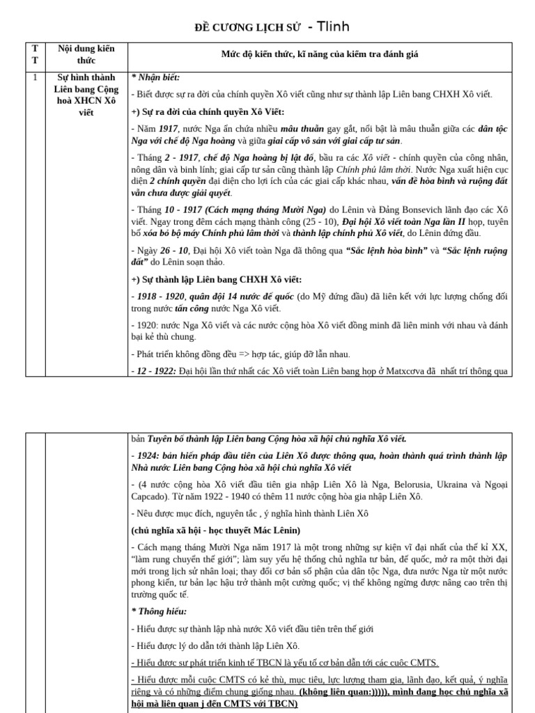 - Tlinh: Đề Cương Lịch Sử | PDF