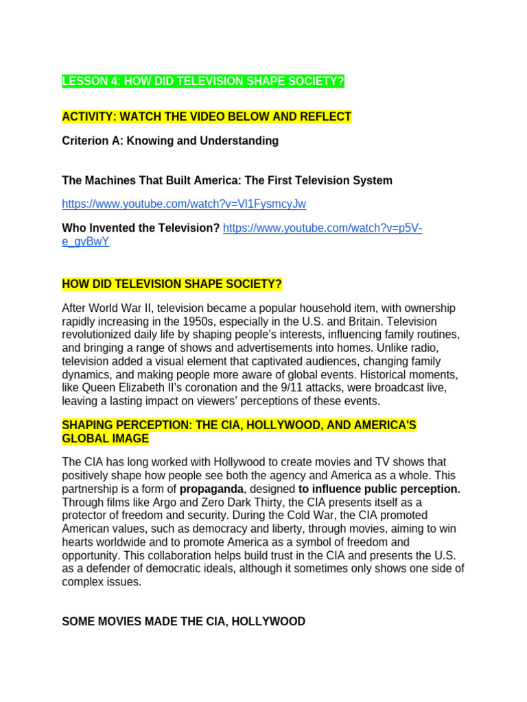 Lesson 4 - How Did Television Shape Society | PDF | Advertising | The ...
