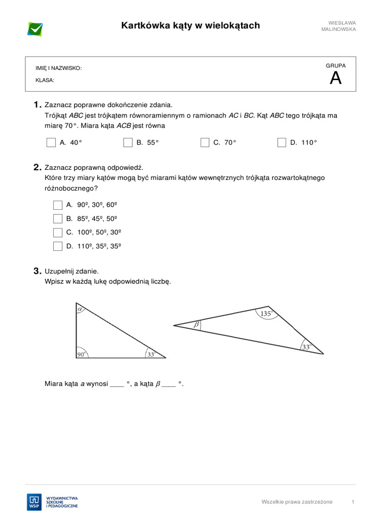 Kartkowka Katy W Wielokatach Dla Ucznia | PDF