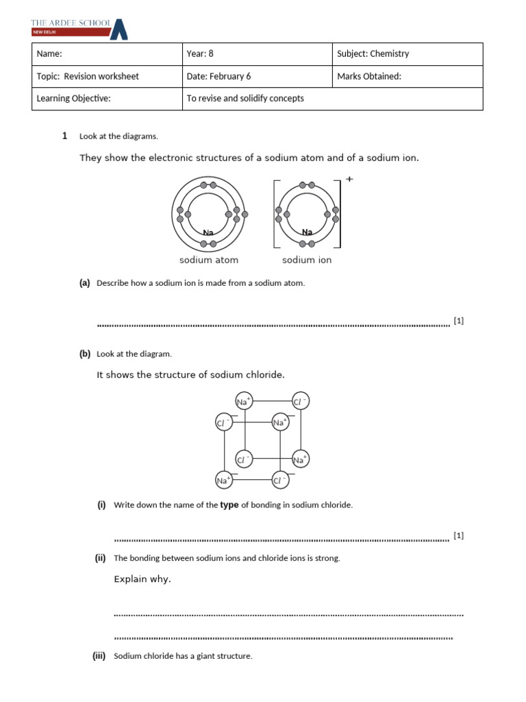 worksheet | PDF | Sodium | Chlorine