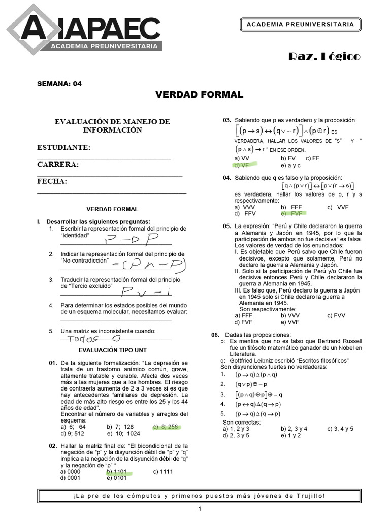 RAZ. LÓGICO 04 UNT PREPARACION | PDF | Verdad | Proposición