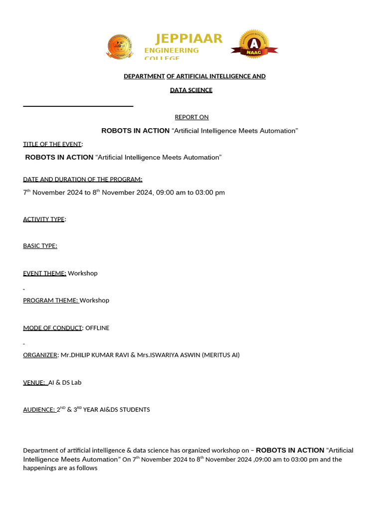 Workshop Report | PDF | Artificial Intelligence | Intelligence (AI ...