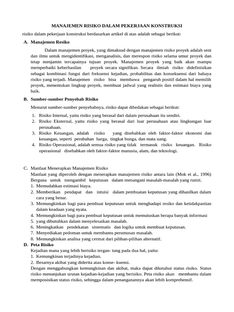 Manajemen Risiko Konstruksi Efektif | PDF