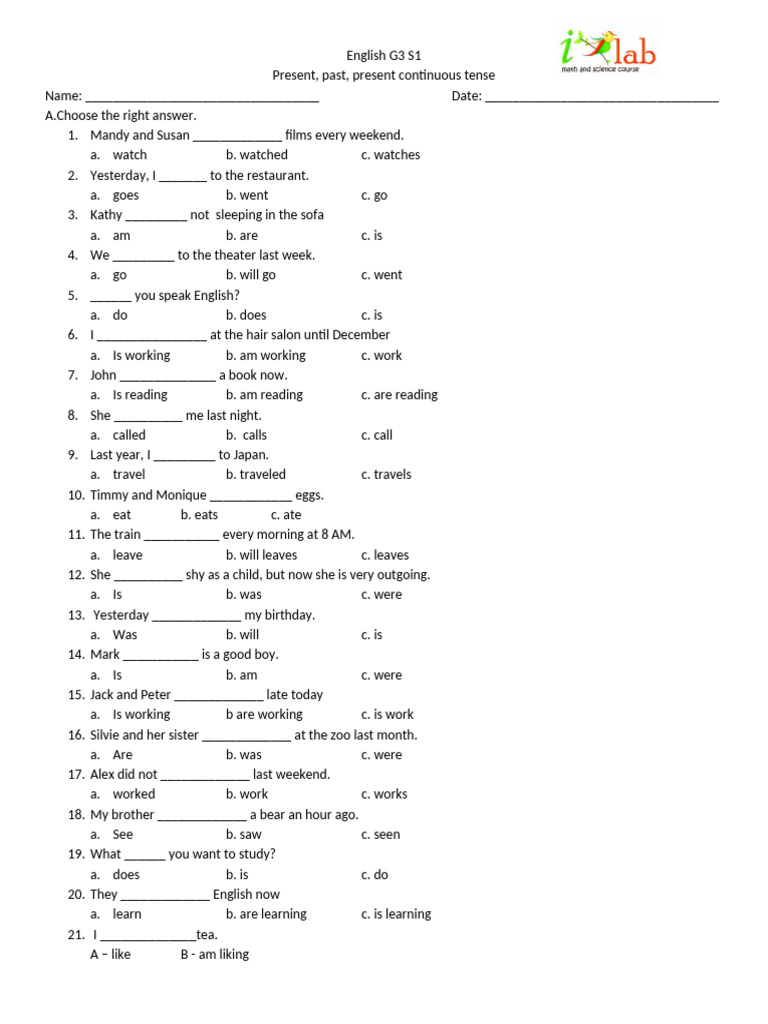 English G3 S1 Present and Past Tense AND PRESENT CONTINUOUS | PDF