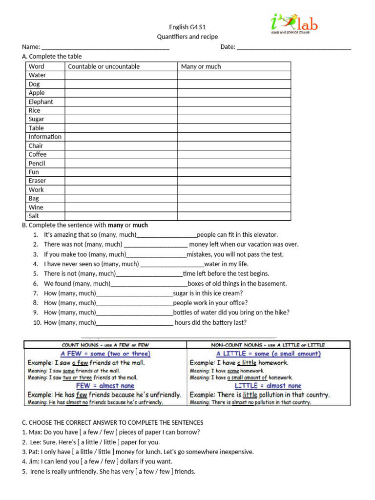 English G4 S1 Quantifiers and Recipe | PDF | Cooking | Food And Drink Preparation