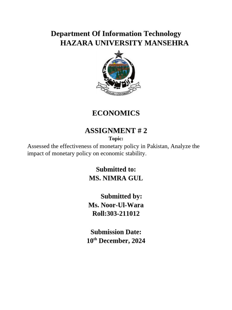 Economics Assignment 2 by Noor Ul Wara. | PDF | Monetary Policy | Inflation
