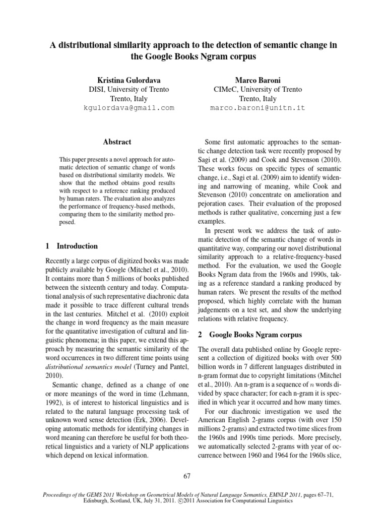 A Distributional Similarity Approach To The Detection of Semantic Change in The Google Books ...