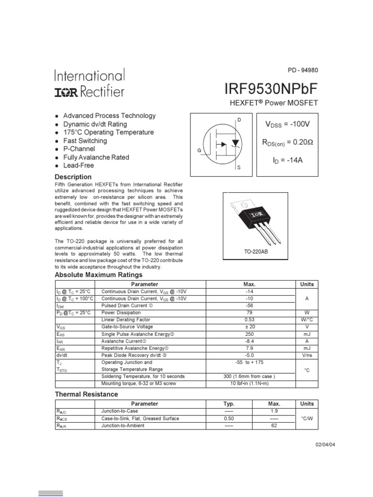 infineon-irf9530n-datasheet-v01_01-en | PDF | Diode | Field Effect Transistor
