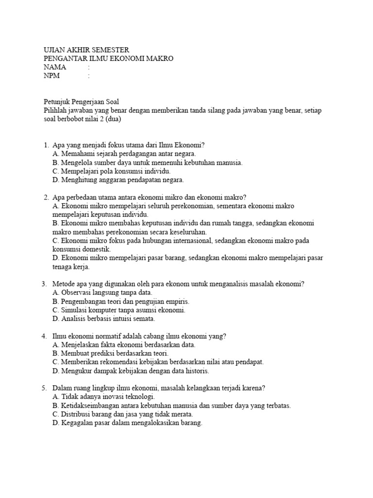 Soal UAS PIE Mikro 2024 Cetak | PDF