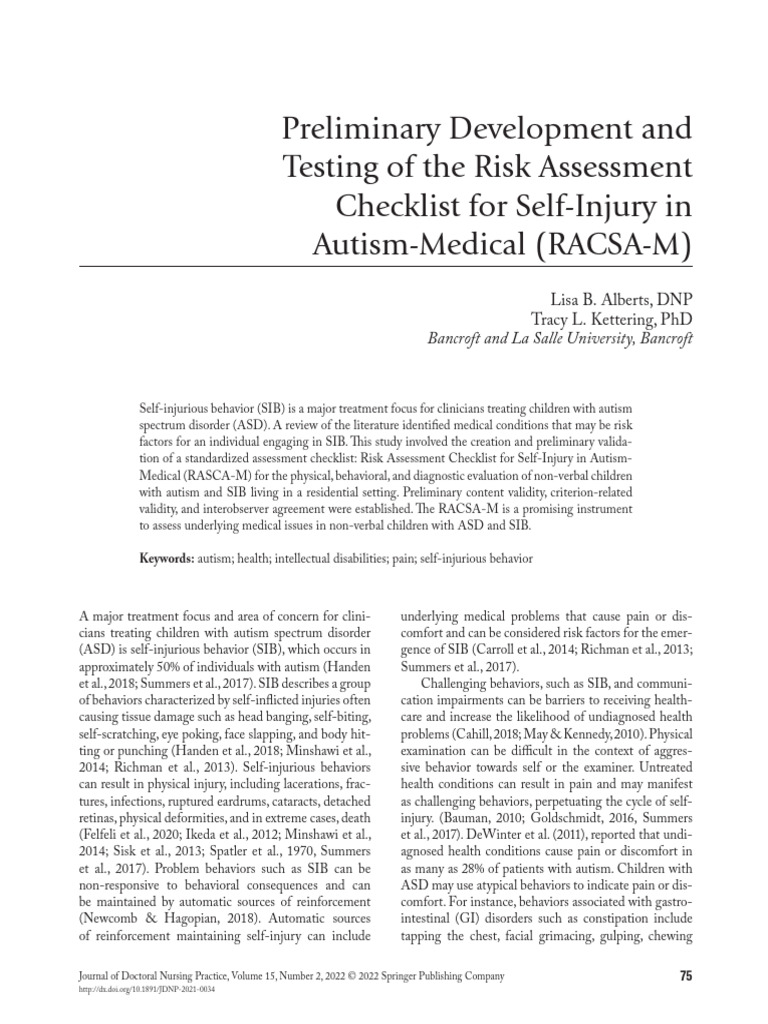 Risk Assessment for Autism Self-Injury | PDF | Autism | Self Harm