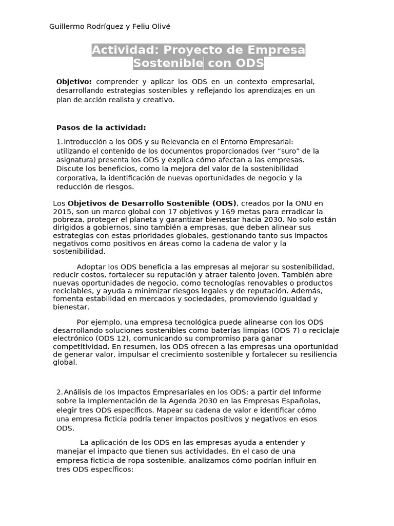 Actividad SDG Compass Agenda 2030 Empresas | PDF | Sustentabilidad ...