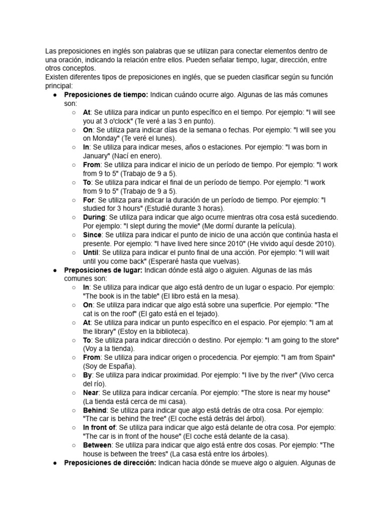 Preposiciones y Sus Tipos en Ingles | PDF