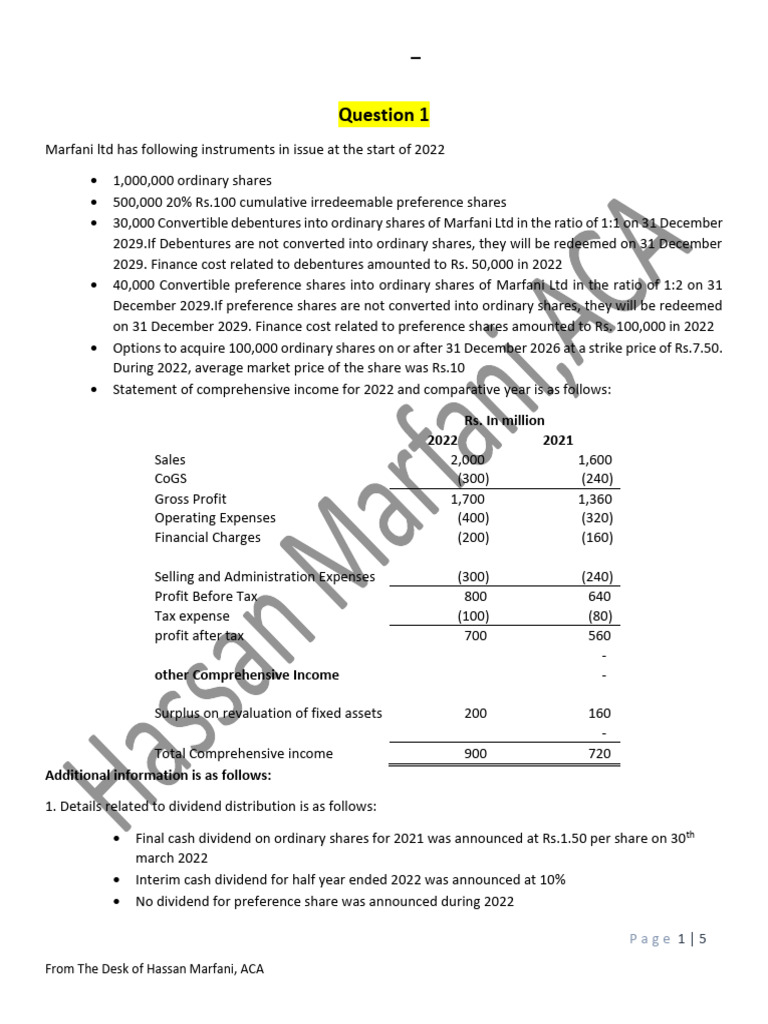 Comprehensive Questions Along With Solutions On IAS-33 by Hasan Marfani ...