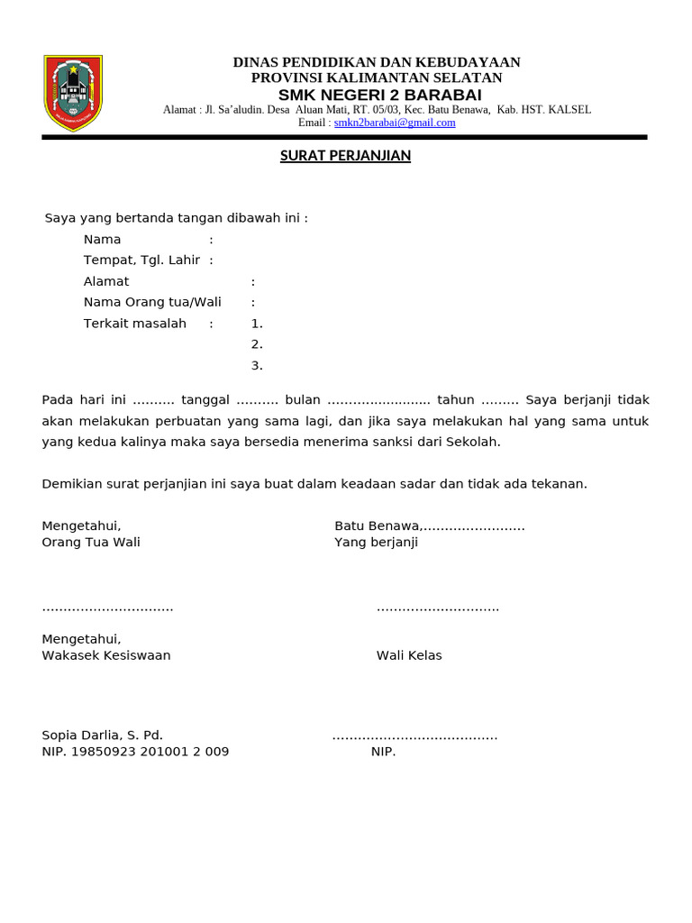 Surat Perjanjian Siswa | PDF