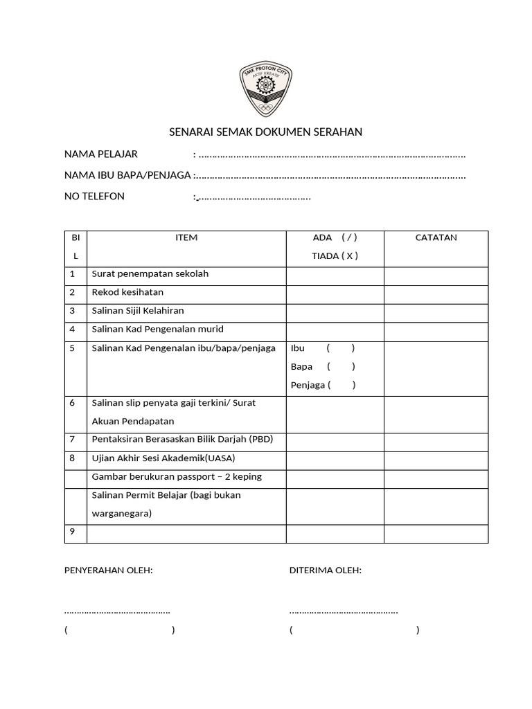 Senarai Semak Dokumen Serahan | PDF