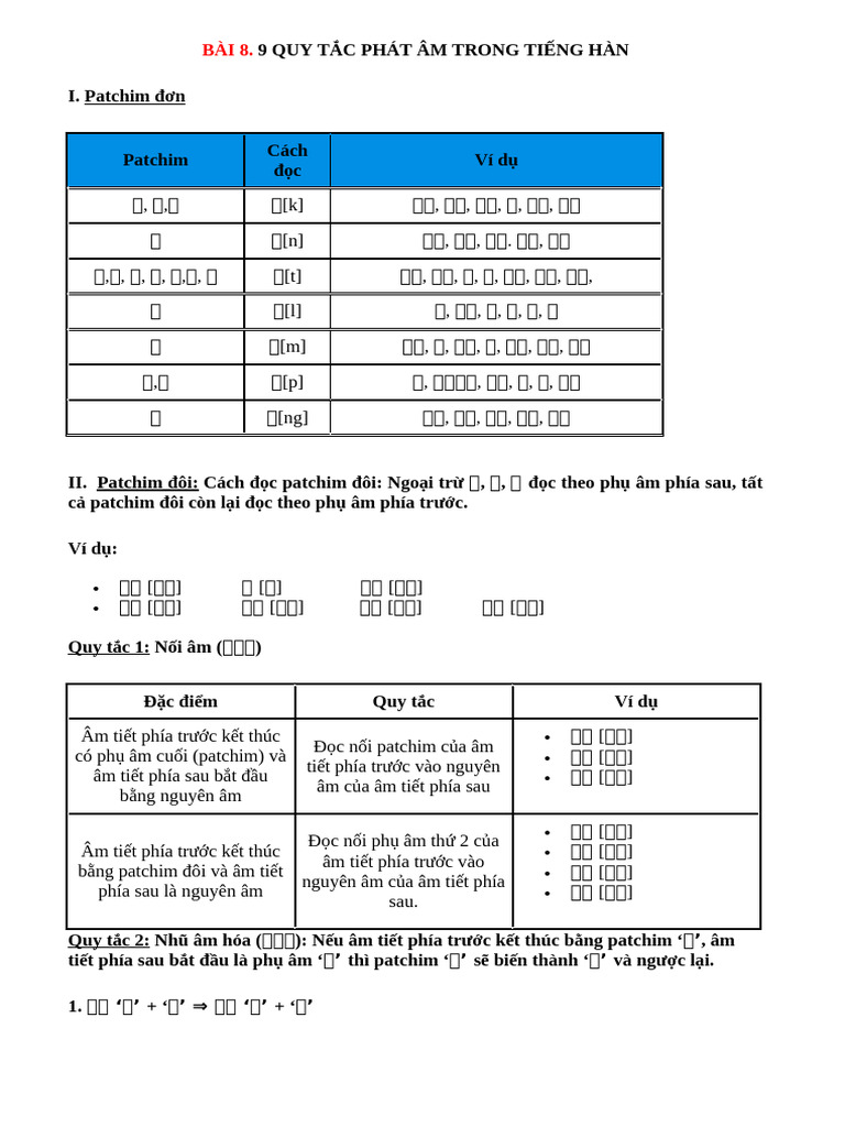 BÀI 8 - 9 QUY TẮC PHÁT ÂM TRONG TIẾNG HÀN | PDF